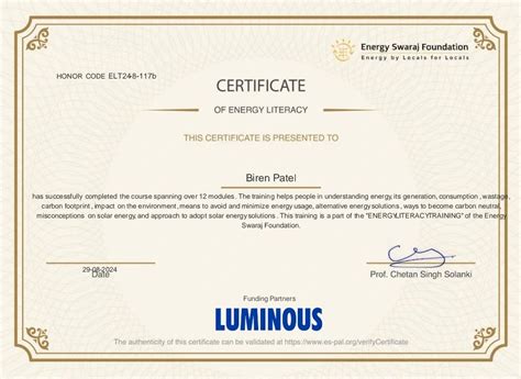 Completed Elt By Energy Swaraj Foundation Biren Patel Posted On The Topic Linkedin
