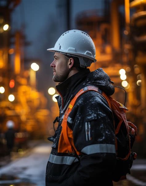 Premium Photo Worker In Hard Hat And Reflective Vest