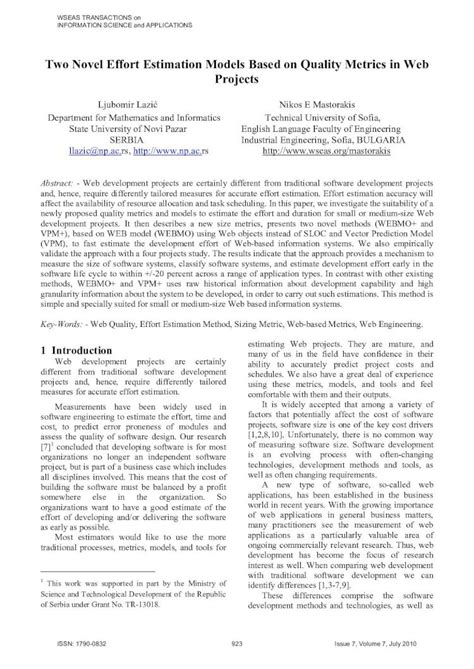 Pdf Two Novel Effort Estimation Models Based On Quality Metrics In