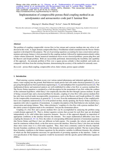 Pdf Implementation Of Compressible Porous Fluid Coupling Method In An Aerodynamics And
