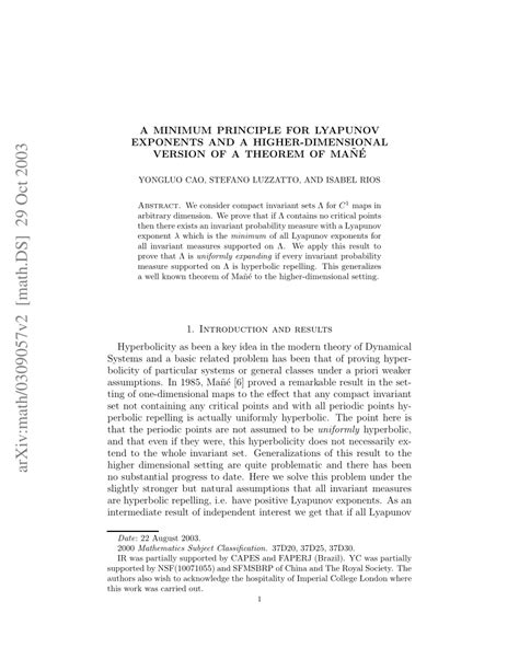 Pdf A Minimum Principle For Lyapunov Exponents And A Higher