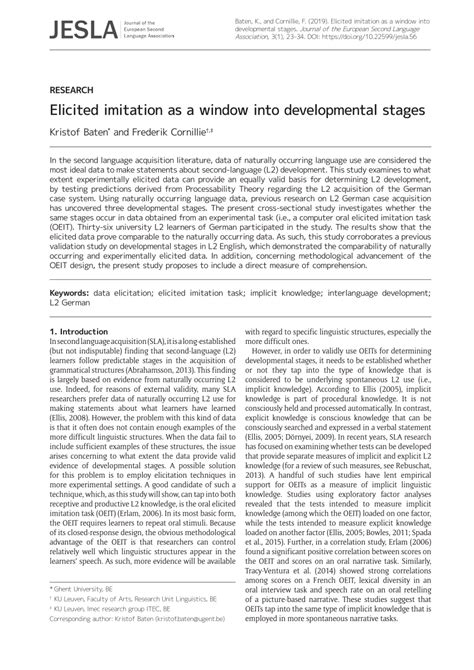 Pdf Elicited Imitation As A Window Into Developmental Stages
