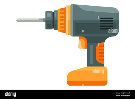 Cordless Yellow Drill For Making Holes Construction Tool Flat Vector Illustration Stock Vector