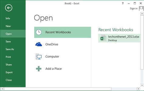Ms Excel 2013 Open An Existing Workbook