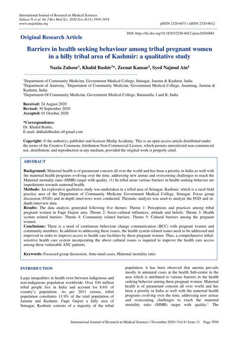 Pdf Barriers In Health Seeking Behaviour Among Tribal Pregnant Women