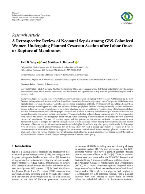 Pdf A Retrospective Review Of Neonatal Sepsis Among Gbs Colonized