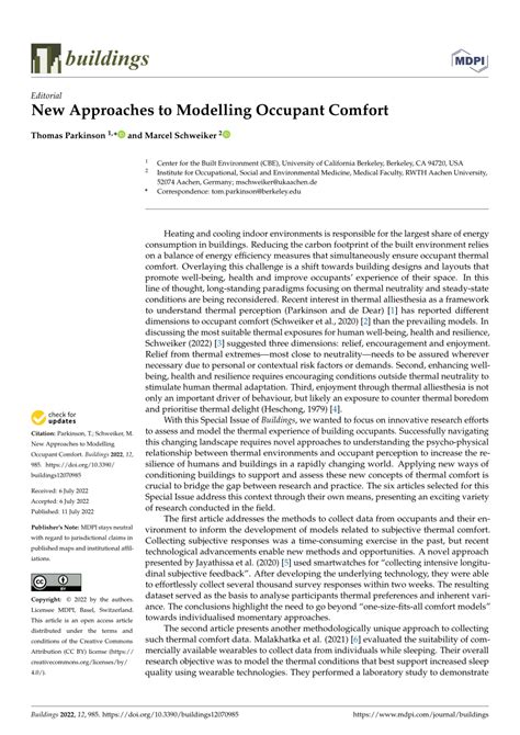 Pdf New Approaches To Modelling Occupant Comfort