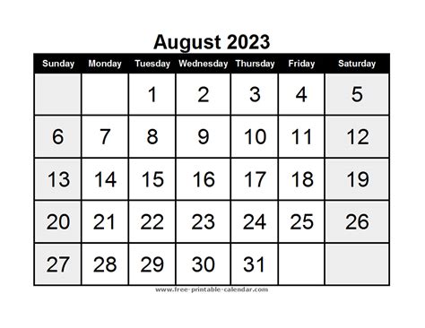 August 2023 Calendar Free Printable Calendar August 2023 Calendar
