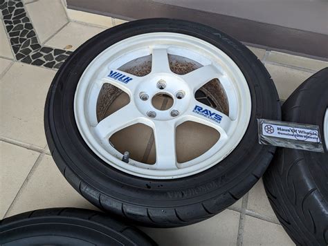 Rays Te37 Og White With Genuine Rays Stickers And Ad08r Tyres