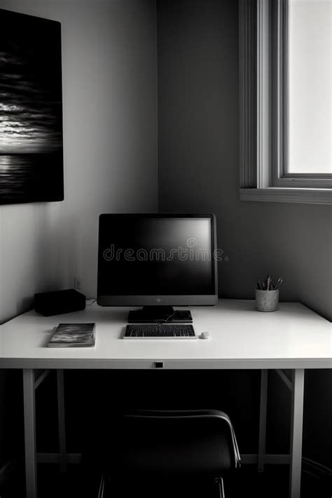 A Desktop Computer Sitting On Top Of A White Desk Generative Ai Stock Illustration