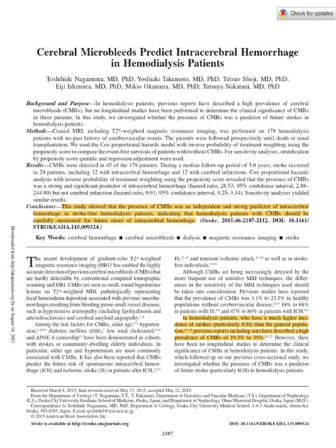 Cerebral Microbleeds Predict Intracerebral Hemorrhage In Hemodialysis