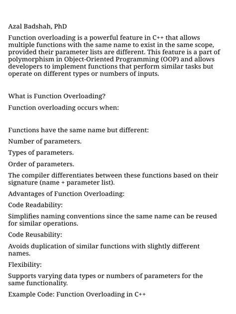 Function Overloading By Dr Afzalbadshah Pdf Parameter Computer