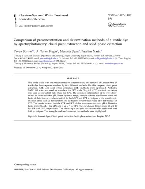 Pdf Comparison Of Preconcentration And Determination Methods Of A