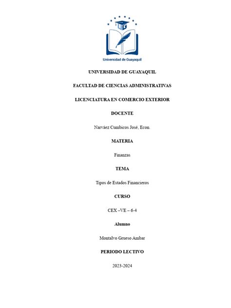 Tarea Tipos De Estados Financieros Descargar Gratis Pdf