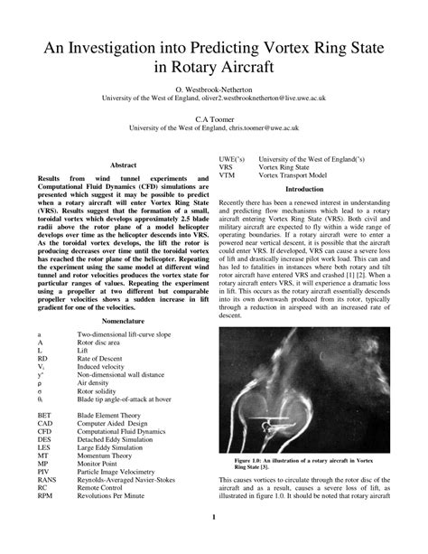 Pdf An Investigation Into Predicting Vortex Ring State In Rotary Aircraft