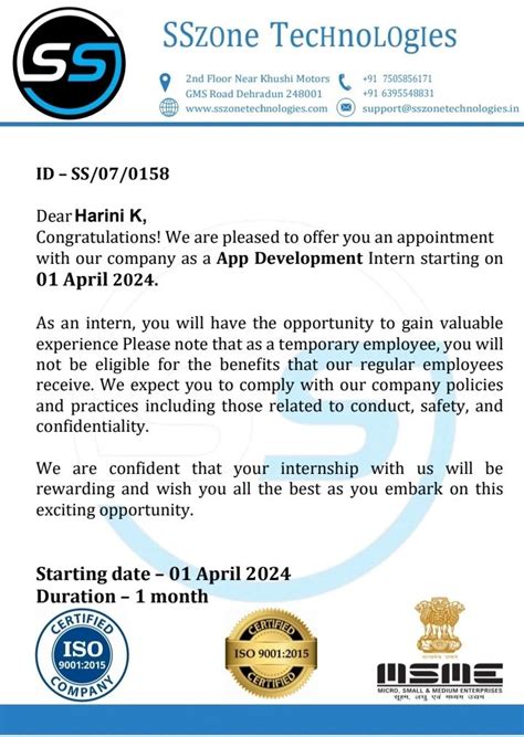 Harini K On Linkedin Internship Sszonetechnology Techopportunity