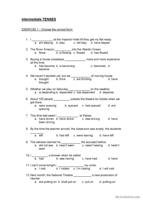 54 725 Intermediate English Esl Worksheets Pdf And Doc