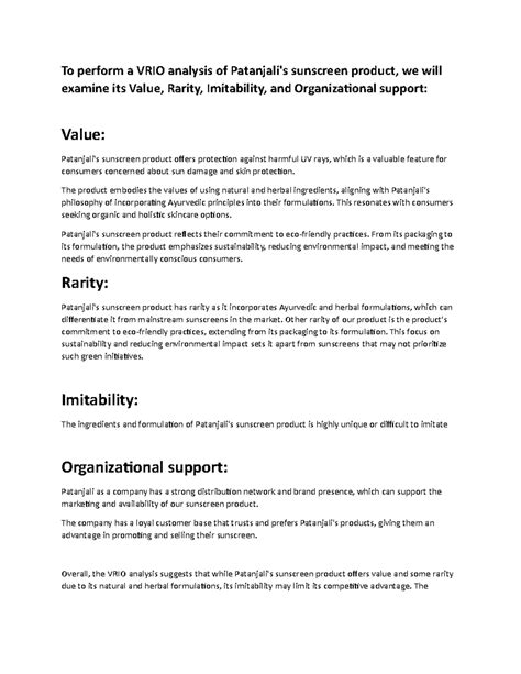 Viro Analysis For Marketing To Perform A Vrio Analysis Of Patanjali