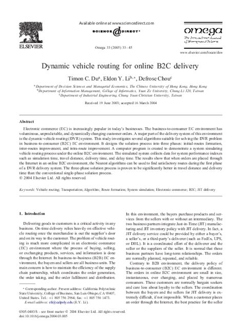 pdf dynamic vehicle routing for online b2c delivery