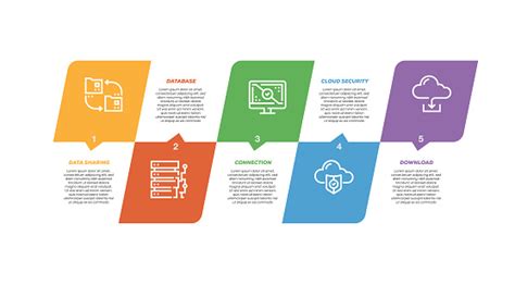 인포그래픽 디자인 템플릿입니다 데이터 공유 데이터베이스 연결 클라우드 보안 5가지 옵션 또는 단계를 사용하여 아이콘 을 다운로드합니다 0명에 대한 스톡 벡터 아트 및 기타