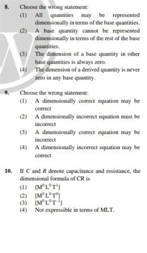 If C And R Denote Capacitance And Resistance The Dimensional Formula Of