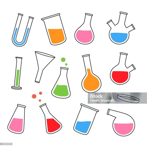 실험실 유리 제품 화학 실험용 실험실 안경 원뿔 플라스크 유리 비커 U 튜브 둥근 바닥 플라스크 필터 깔때기 현미경 0명에 대한 스톡 벡터 아트 및 기타 이미지 Istock