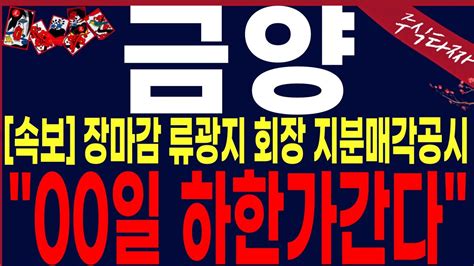 금양 주가전말 긴급 류광지회장 지분매각공시감사보고서의문결국은 상장폐지수순 금양 금양주가전망 금양주가