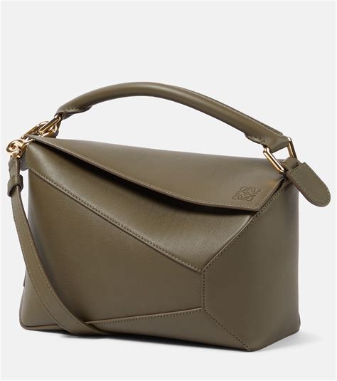 Puzzle Edge Small Leather Tote Bag In Green Loewe Mytheresa