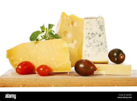 Still Life Of Different Types Of Cheese Isolated Stock Photo Alamy