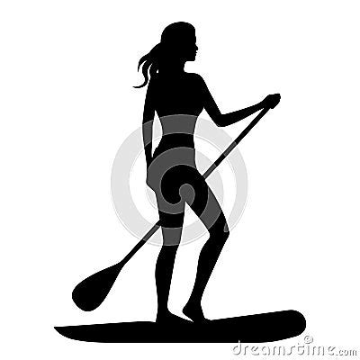 Paddleboarding Woman Black Icon On White Background Paddleboarding