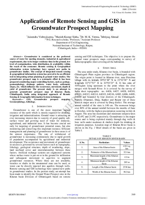 Pdf Application Of Remote Sensing And Gis In Groundwater Prospect Mapping