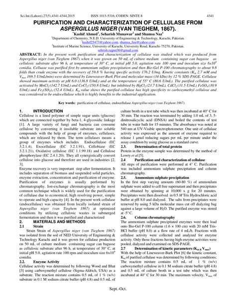 Pdf Purification And Characterization Of Cellulase Production From Aspergillus Niger Van
