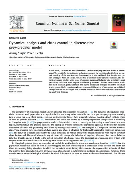 Pdf Dynamical Analysis And Chaos Control In Discrete Time Prey