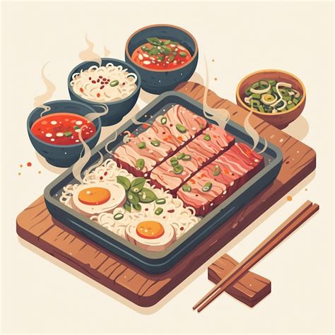 Premium Vector Vietnamese Bun Cha And Grilled Pork