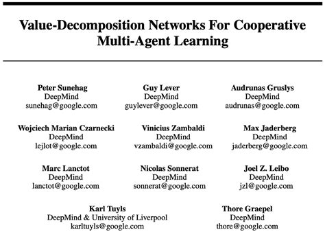 Multi Agent Reinforcement Learning Paper Reading ~ Vdn By Christian