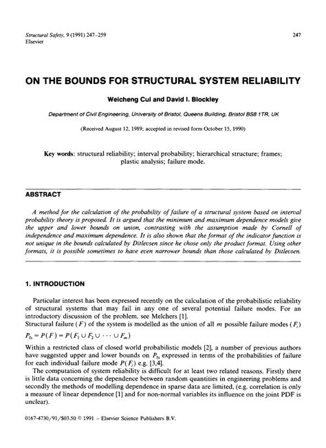 Pdf On The Bounds For Structural System Reliability