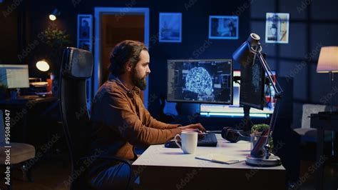 Developer Updating Artificial Intelligence Neural Networks Typing On