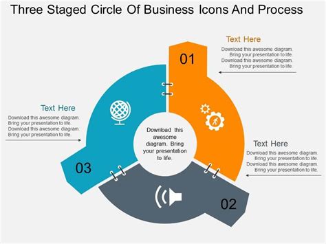 Three Staged Circle Of Business Icons And Process Flat Powerpoint