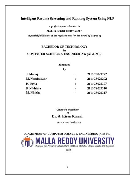 Intelligent Resume Screening And Ranking System Using Nlp Pdf Machine Learning Résumé