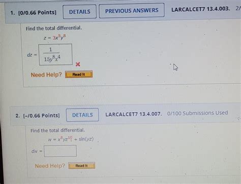 Solved 2/ DETAILS 1. [0/0.66 Points] LARCALCET7 13.4.003. | Chegg.com