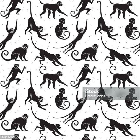 Pola Siluet Monyet Tahun Baru Ilustrasi Stok Unduh Gambar Sekarang