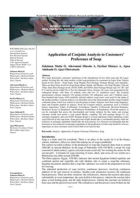 [pdf] Application Of Conjoint Analysis To Customers Preference Of Soap