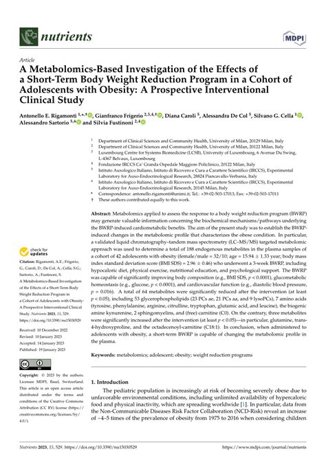 Pdf A Metabolomics Based Investigation Of The Effects Of A Short Term