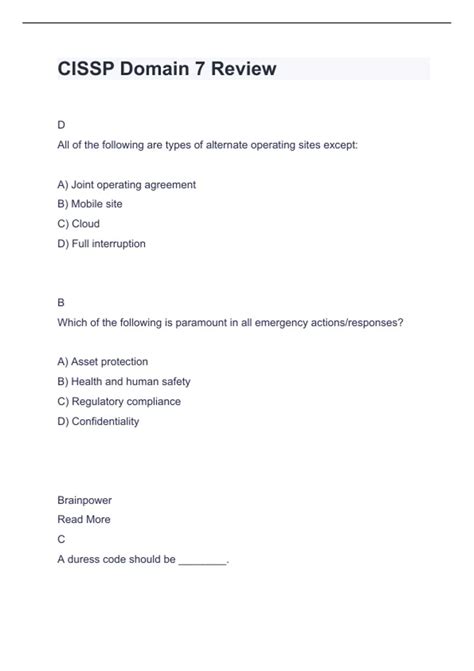 cissp domain 7 review questions and answers verified 2024 cissp