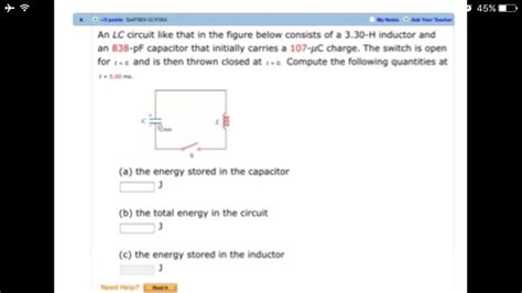 Solved An Lc Circuit Like That In The Figure Below Consists Chegg