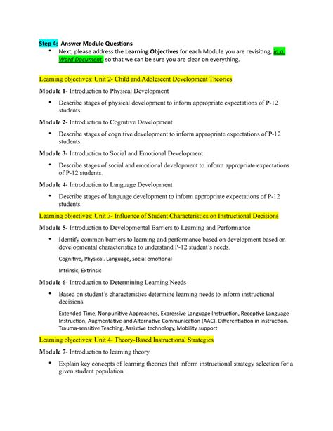 Module Learning Objectives Step 4 Answer Module Questions Next