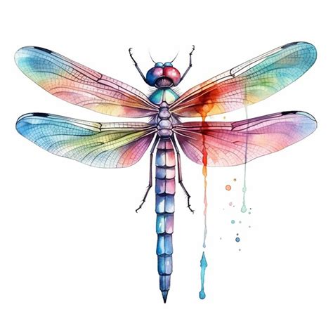 Premium Photo Watercolor Dragonfly With A Rainbow Background