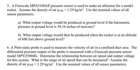 Solved 5 A Freescale Mpx5100ap Pressure Sensor Is Used To