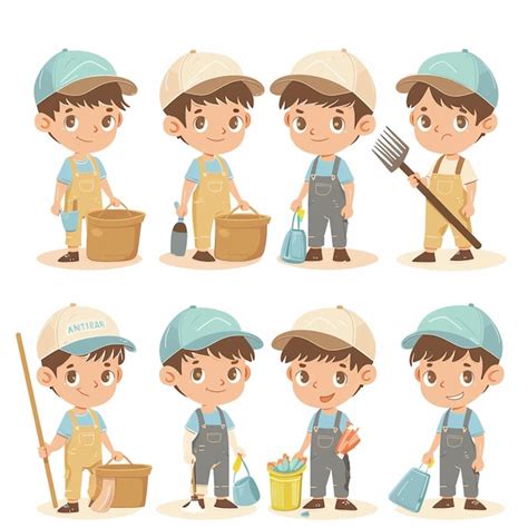 Janitor Vector Set Simple And Minimali Premium Ai Generated Vector