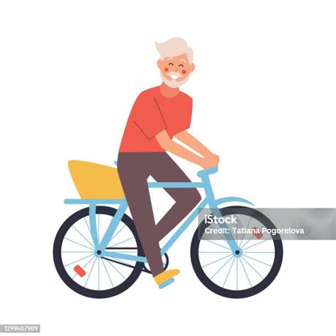 할아버지 캐릭터 는 자전거를 타고 벡터 플랫 만화 일러스트레이션 건강한 생활방식에 대한 스톡 벡터 아트 및 기타 이미지 건강한 생활방식 겨울 나이 Istock